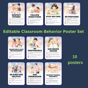 Editable Classroom Behavior Poster Set Printable 10-poster Bundle ...