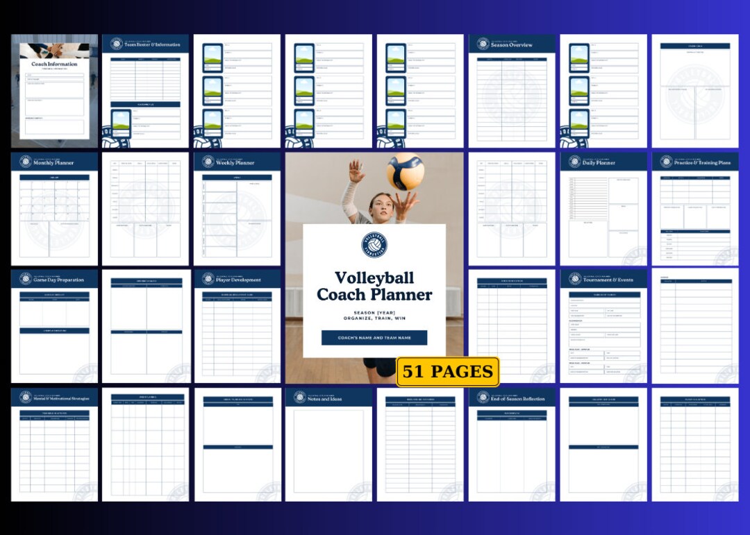 Volleyball Coach Planner, 51 Pages Editable Printables for Training ...