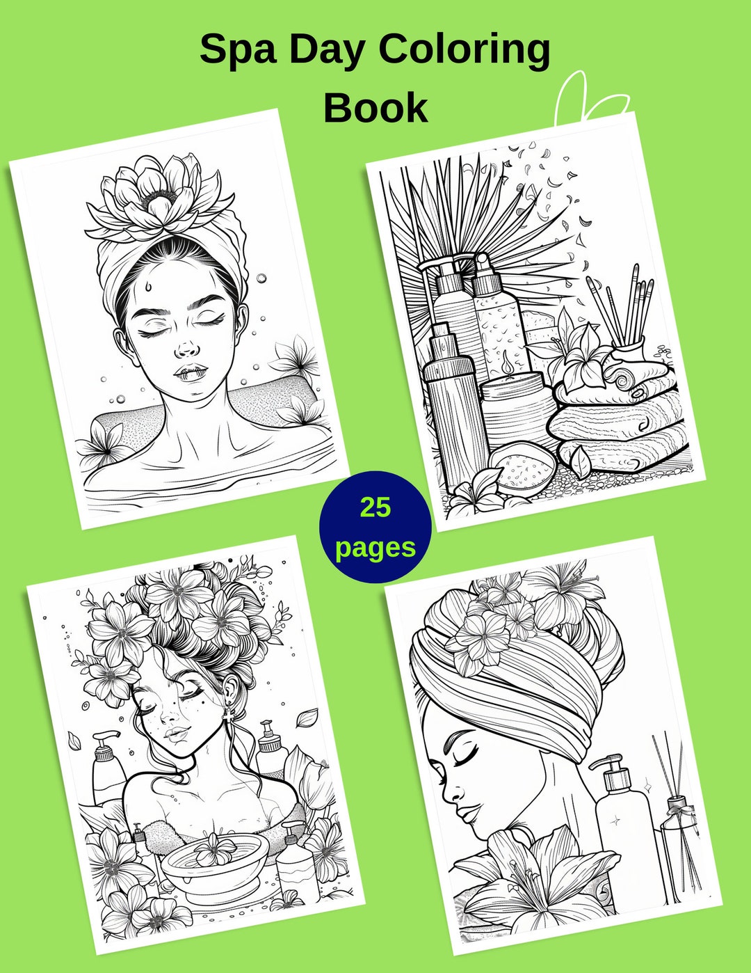 Spa Day Coloring Book 25 Relaxing Printable Pages, Instant Download PDF ...
