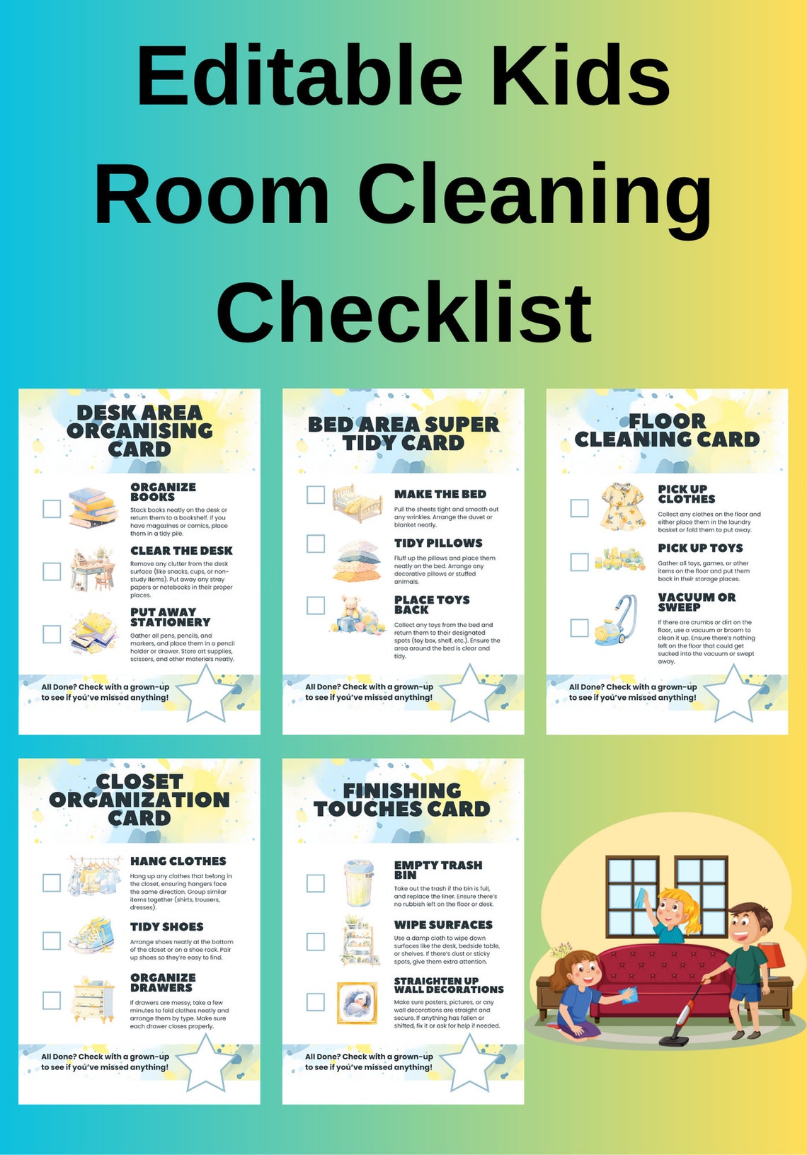 Fun and Easy Editable Kids Room Cleaning Checklist PDF Keep Those Toys ...