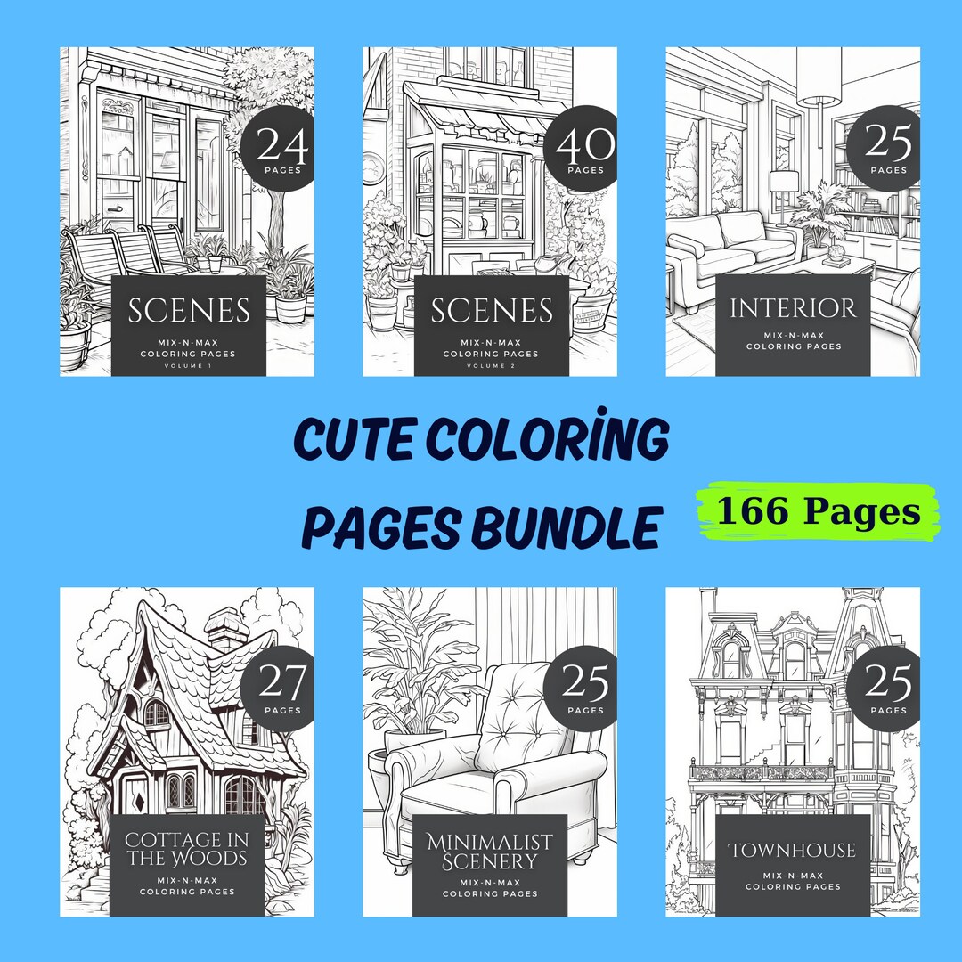 Cute Coloring Pages Bundle, 166 Printable Sheets, Fun Activity for Kids ...