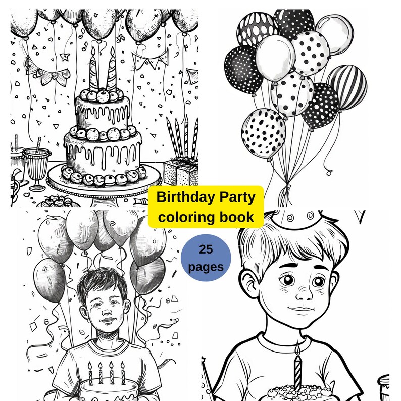 Birthday Party Templates Coloring Book, 25 Editable Designs ...