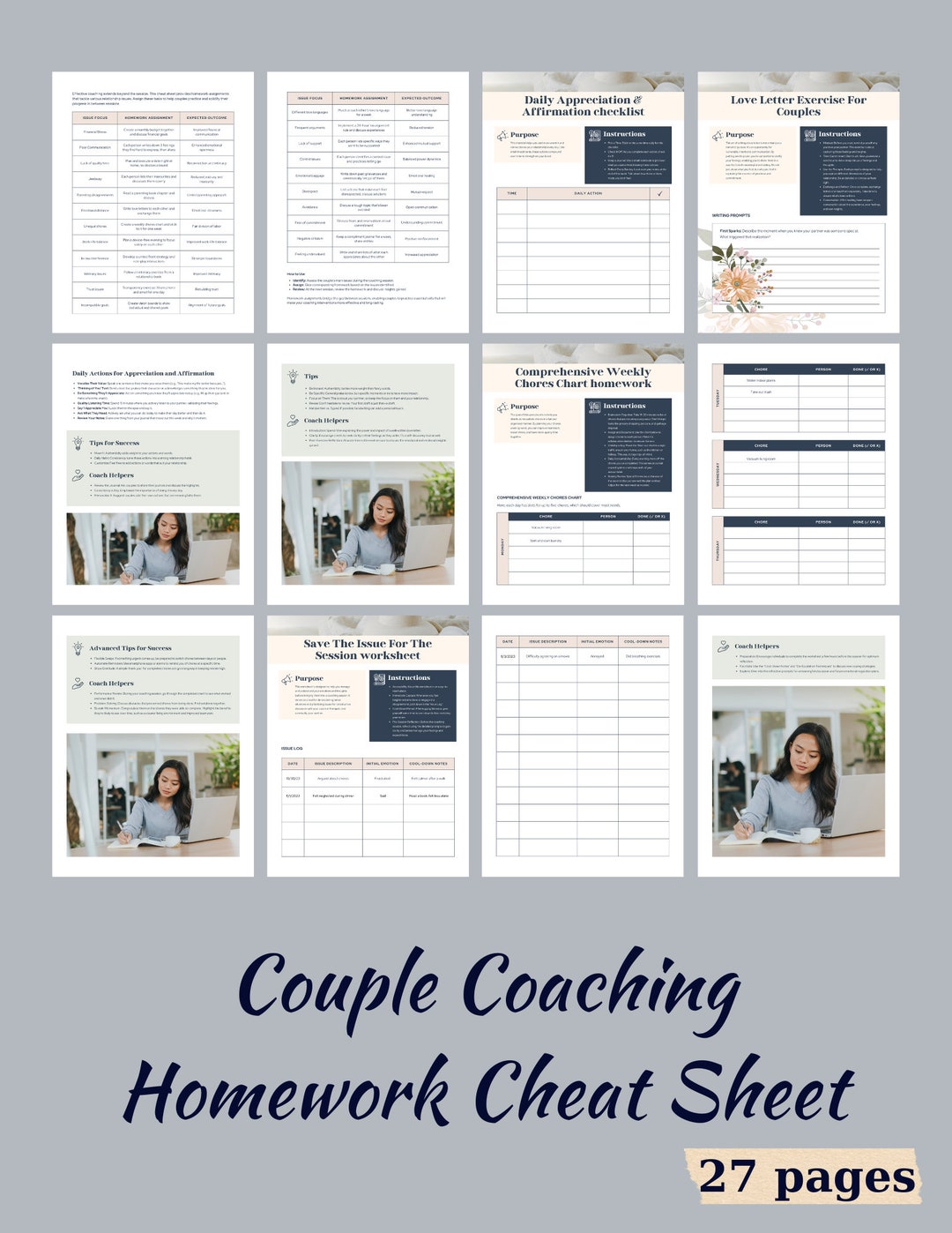Couple Coaching Homework Cheat Sheet, 27 Pages Printable, Relationship ...