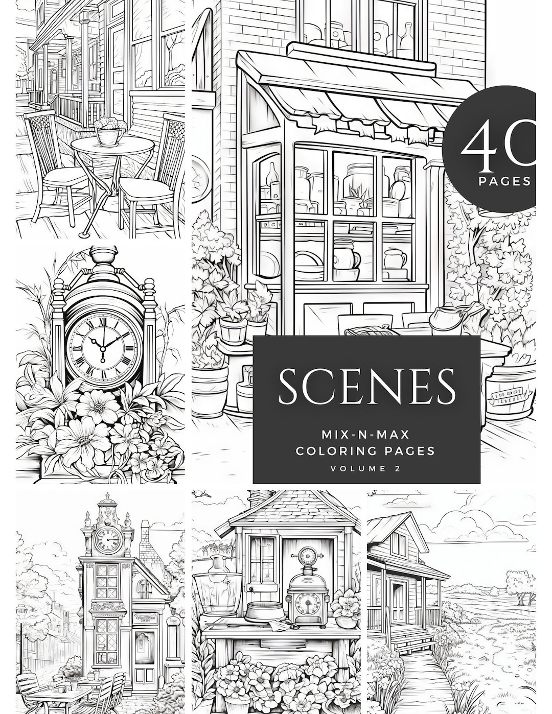 Scenes Coloring Book PDF Digital File, 40 Printable Scenes, Detailed ...