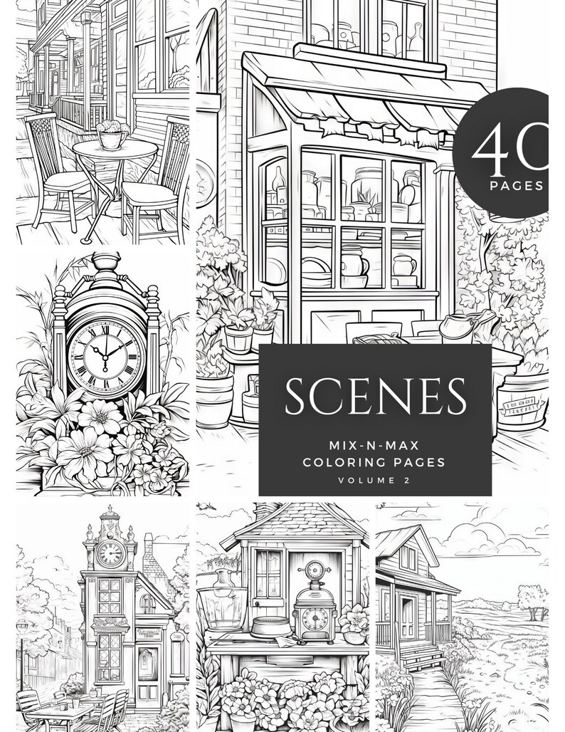 Scenes Coloring Book PDF Digital File, 40 Printable Scenes, Detailed ...