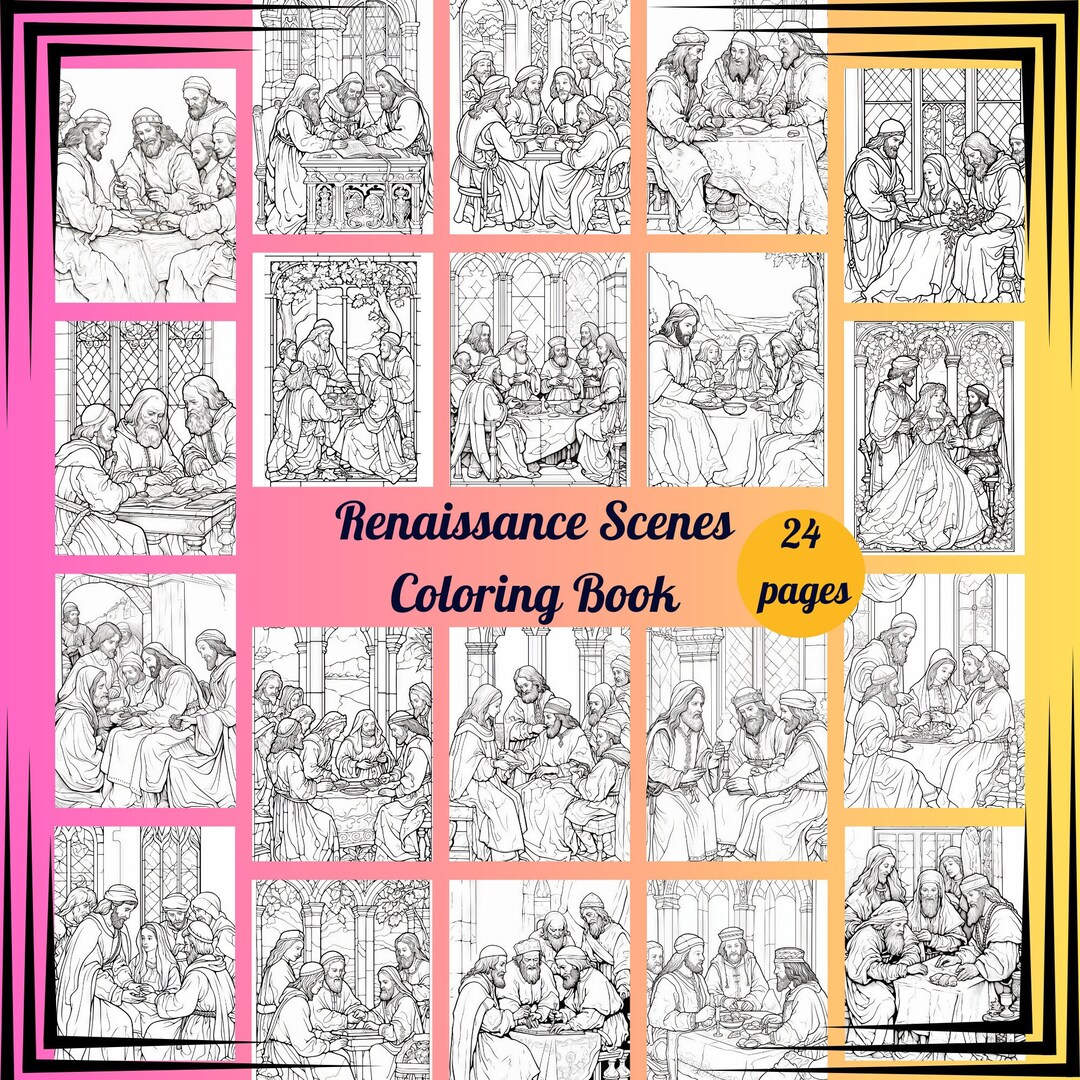 Renaissance Scenes Coloring Book 24 Pages Printable, Historical Artwork ...