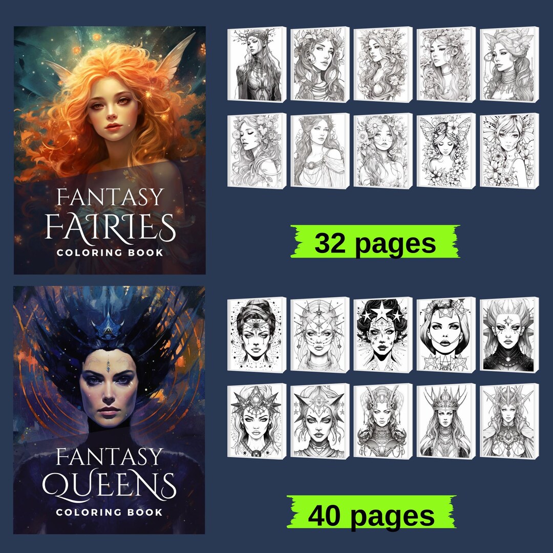 Fantasy Fairies Coloring Book 32 Pages Fantasy Queens Coloring Book 42 ...