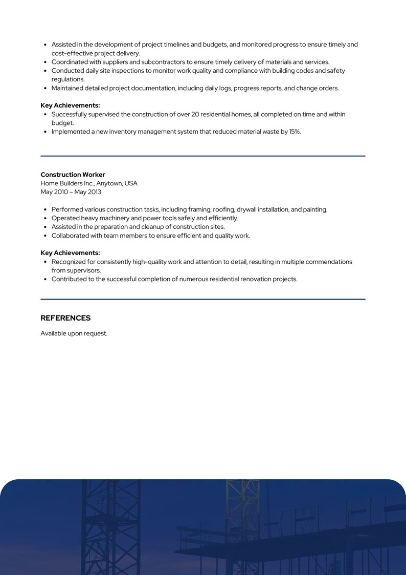 Professional Construction Resume Template Easy to Edit and Use - Etsy