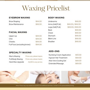 Waxing Price List Template, Editable and Printable Spa Service Menu ...