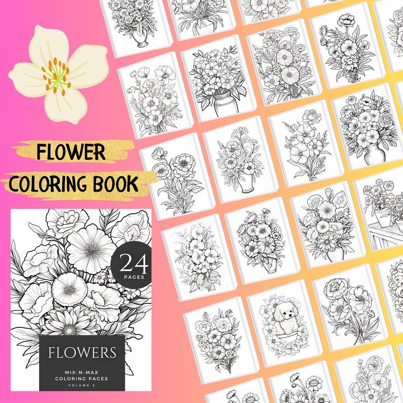 Flower Coloring Book 25 Pages Printable Intricate Floral Designs for ...