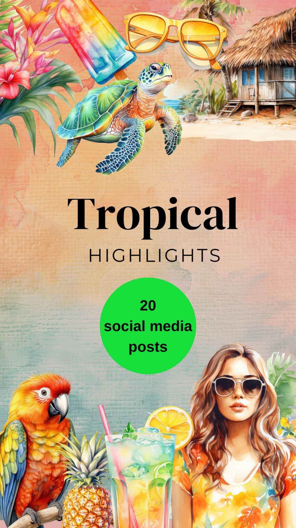 Tropical Social Media Highlights, Editable Canva Template, Vibrant ...
