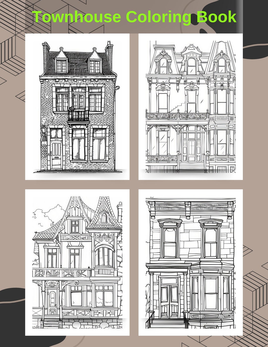 Printable Townhouse Coloring Book for Seniors, 25 Pages, Perfect for ...