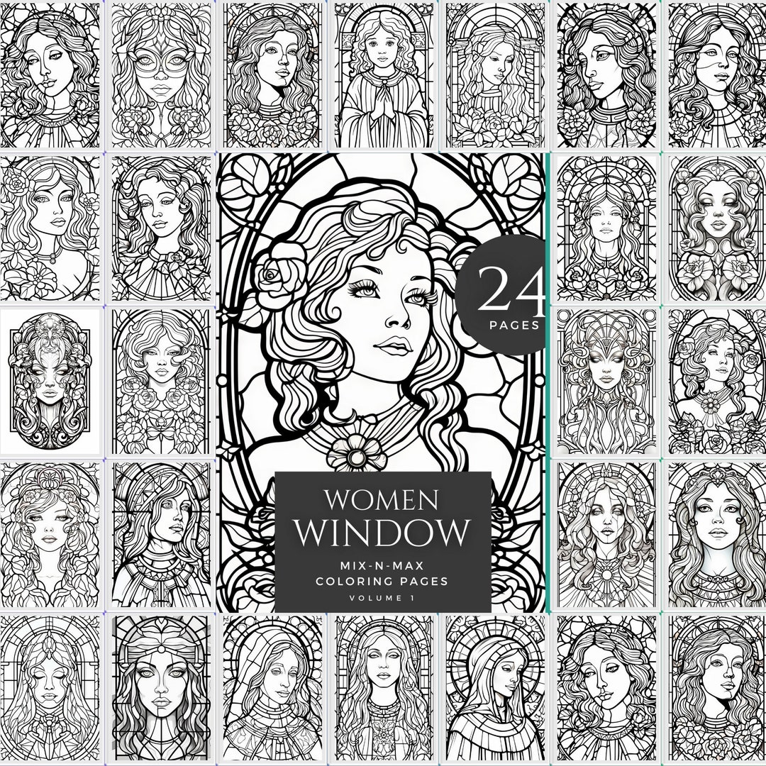 Stained Glass Women Coloring Pages Instant Download PDF 25 Printable ...