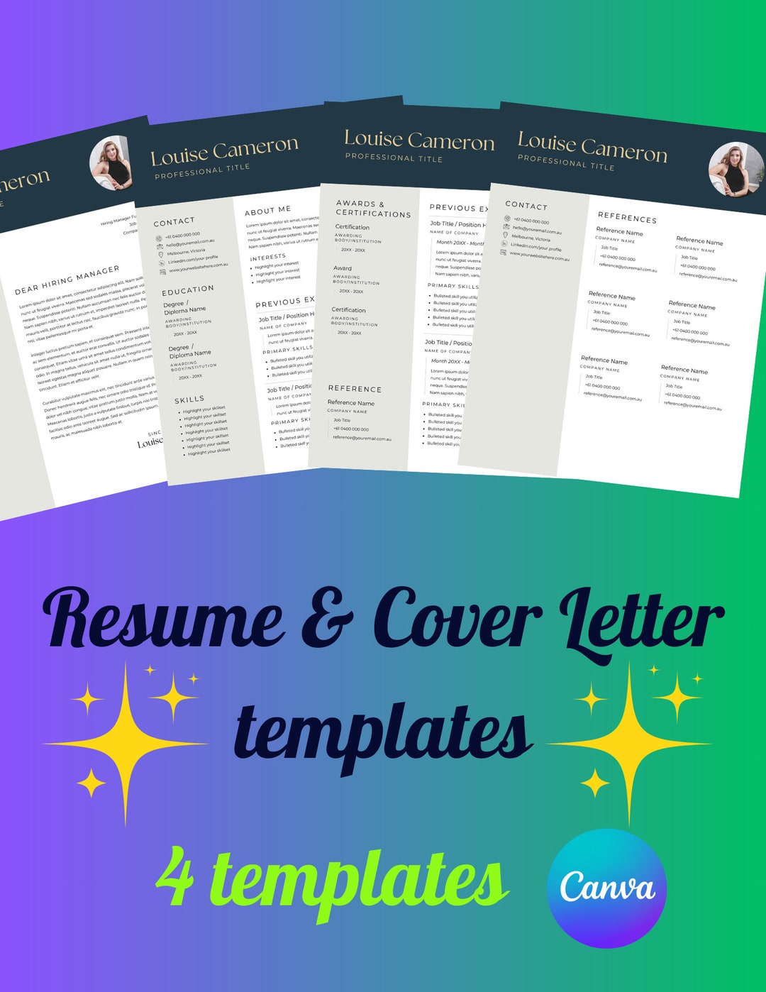 Premium Resume & Cover Letter Templates Stand Out With Easy Canva Edits ...