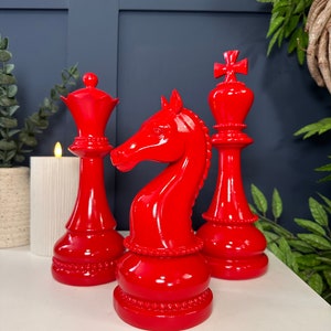 Large Red Set of 3 Chess Pieces Sculpture Ornaments | Chess Board Game ...