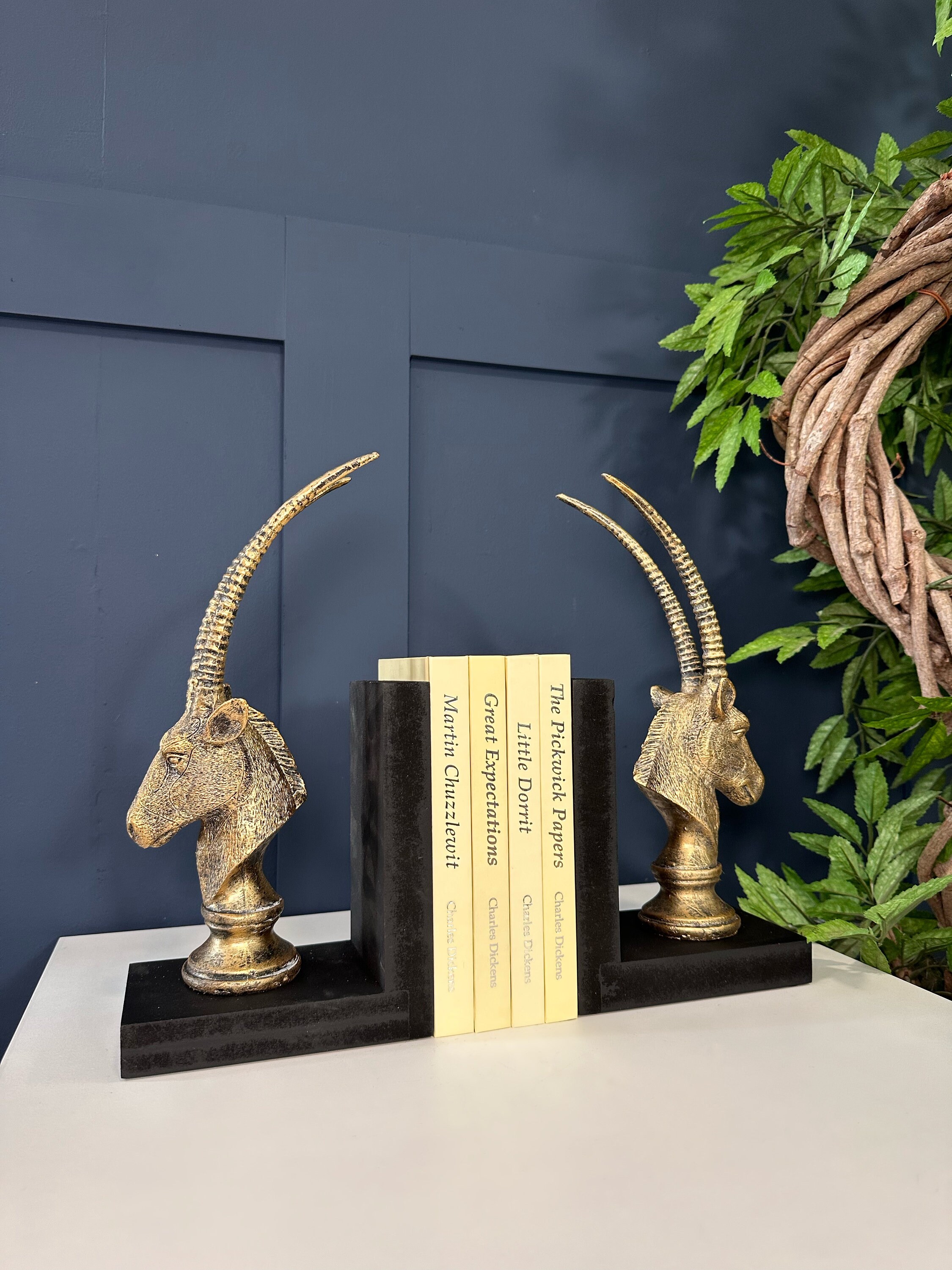 Pair of Antelope Gold Resin Bookends Contemporary Modern Gift Home ...