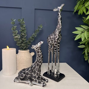 Large Modern Silver Standing Giraffe Ornament Sculpture Trendy Home ...