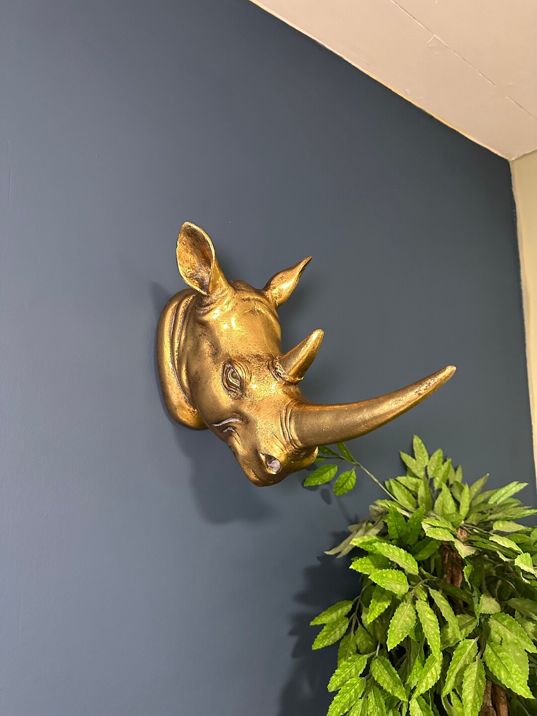 Gold Rhino Head Wall Decor Antique Wall Art Mounted Animal Head ...