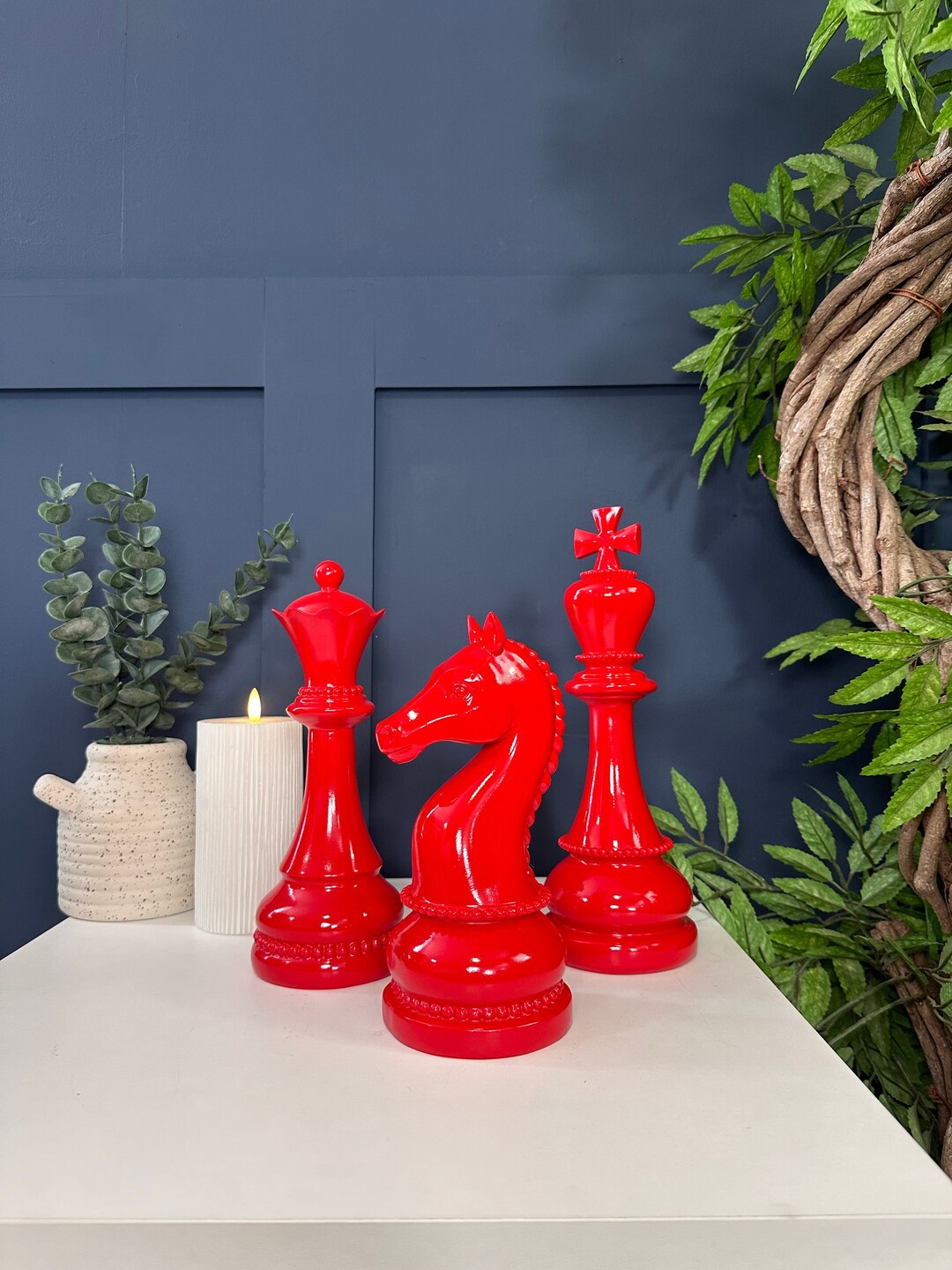 Large Red Set of 3 Chess Pieces Sculpture Ornaments | Chess Board Game ...