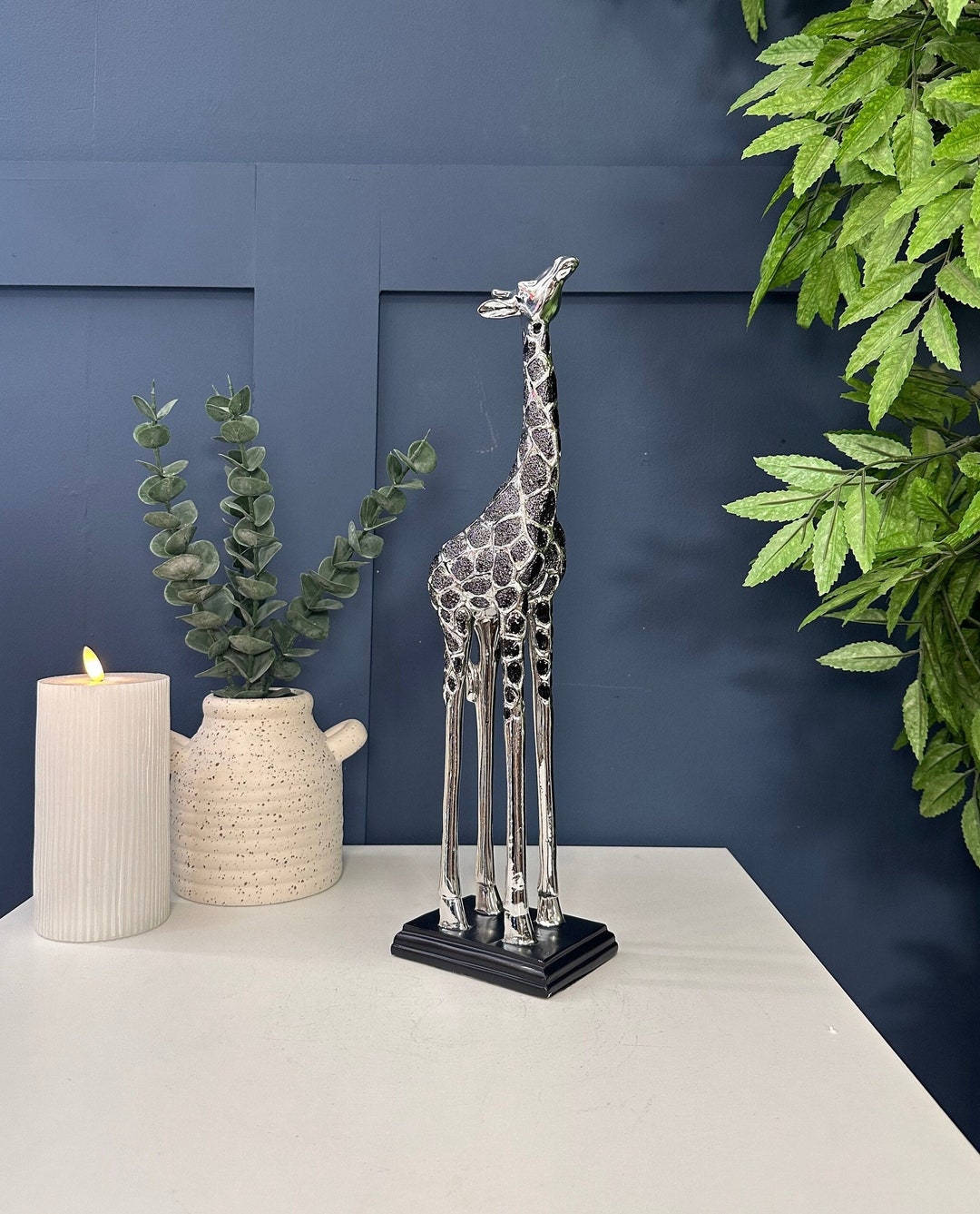 Large Modern Silver Standing Giraffe Ornament Sculpture Trendy Home ...