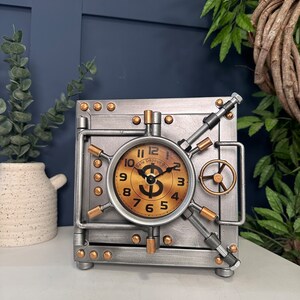 Industrial Style Silver Bank Vault Desk Clock and Coin Bank | Vintage ...