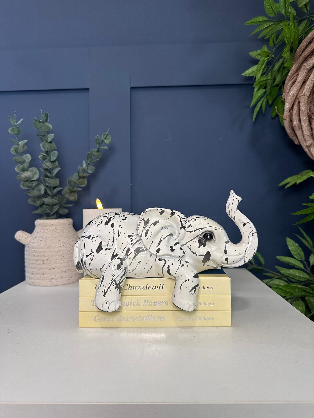 Cute Paint Splatter Monochrome Baby Elephant Shelf Sitter Ornament ...