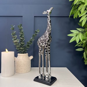 Large Modern Silver Standing Giraffe Ornament Sculpture Trendy Home ...
