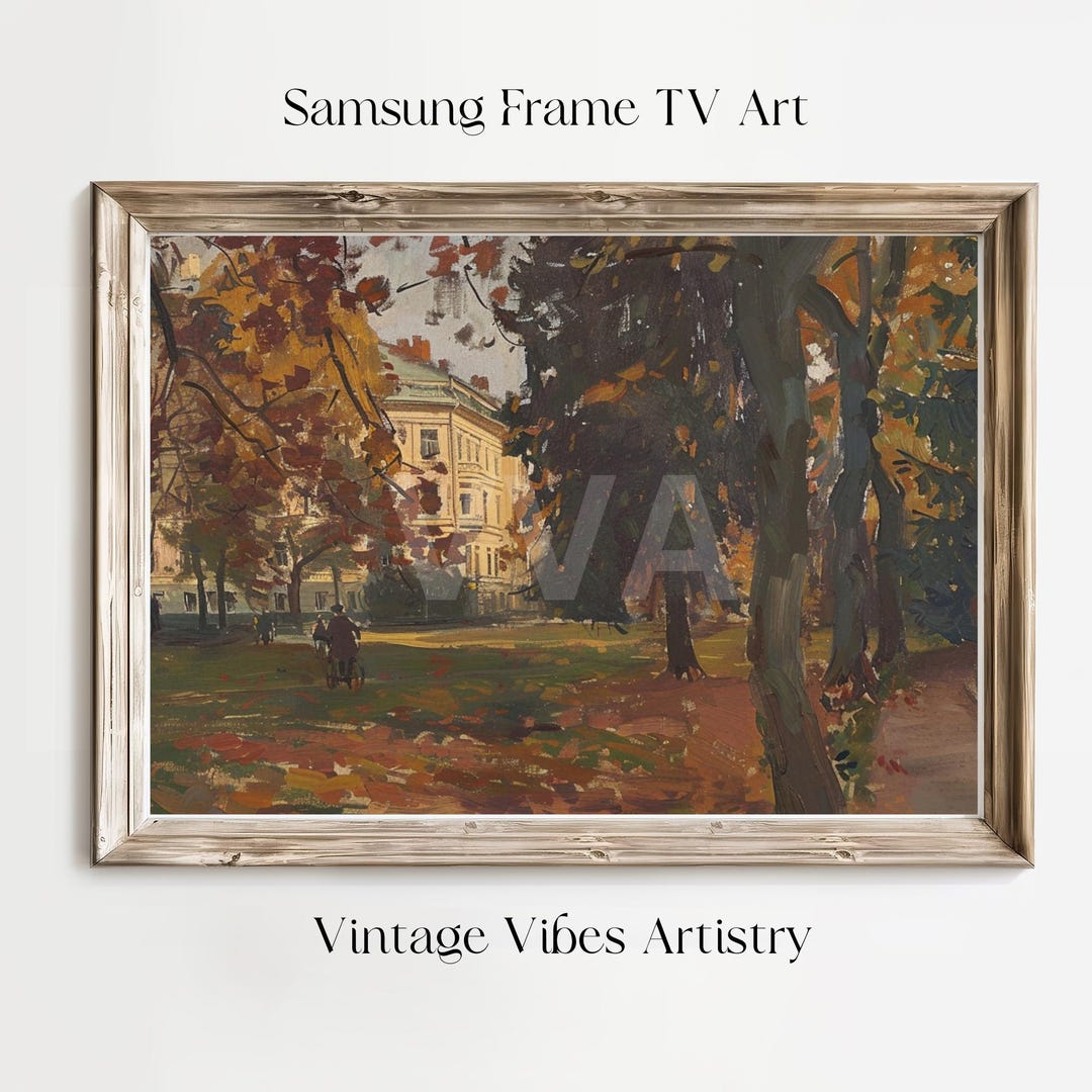 Pintura de parque de outono vintage Samsung Frame TV art, pintura de ...