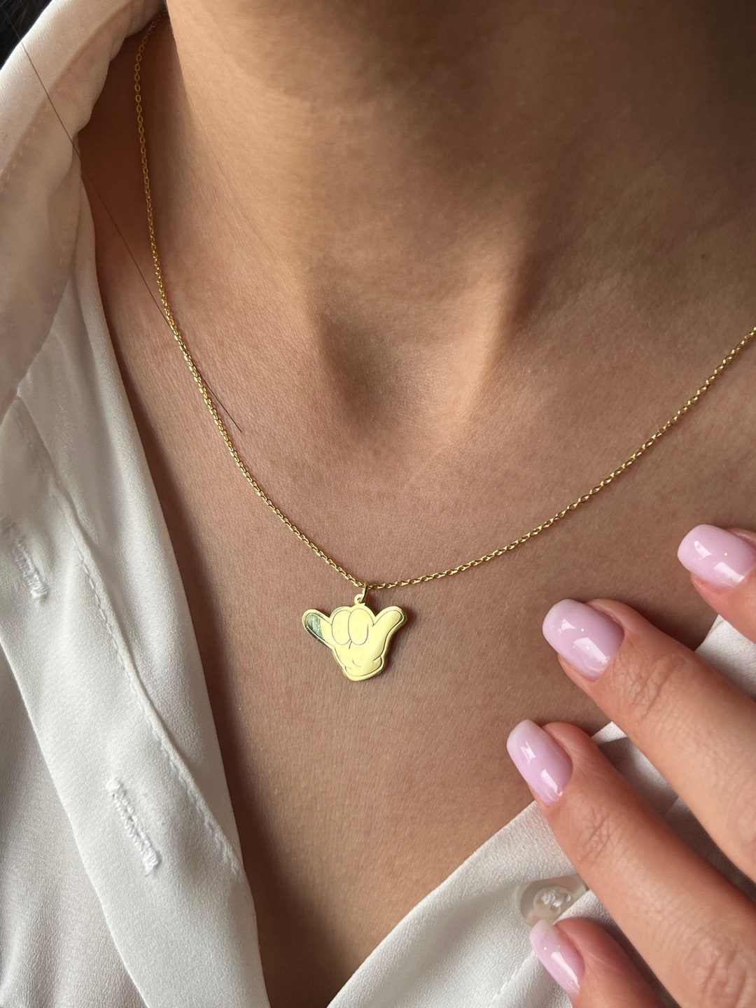 Sterling Silver Shaka Sign Necklace: Hang Loose Jewelry Gift - Etsy