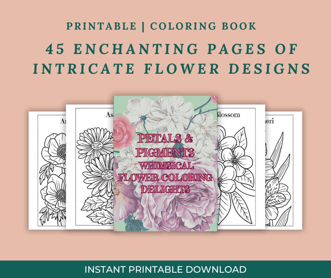Whimsical Flower Coloring Book Printable Botanical Designs Relaxation ...
