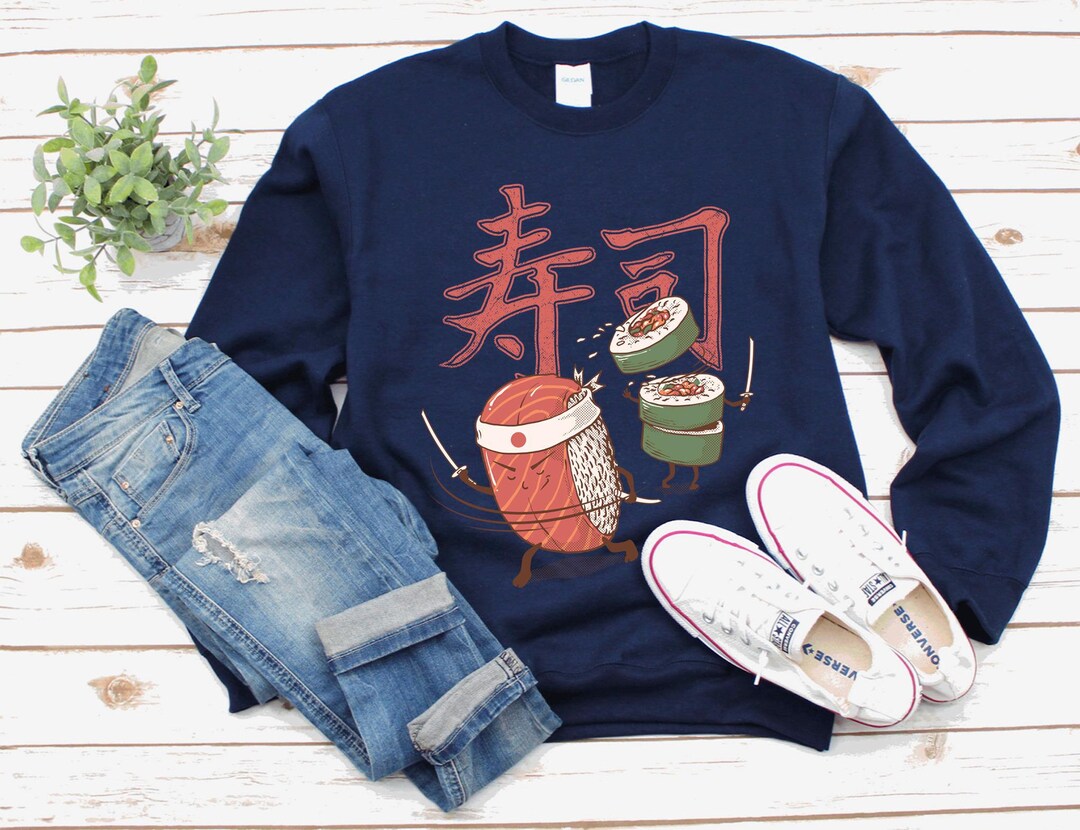Japanese Sushi Sweatshirt, Roll Asian Food Sweater, Kawaii Sushi Nigiri ...