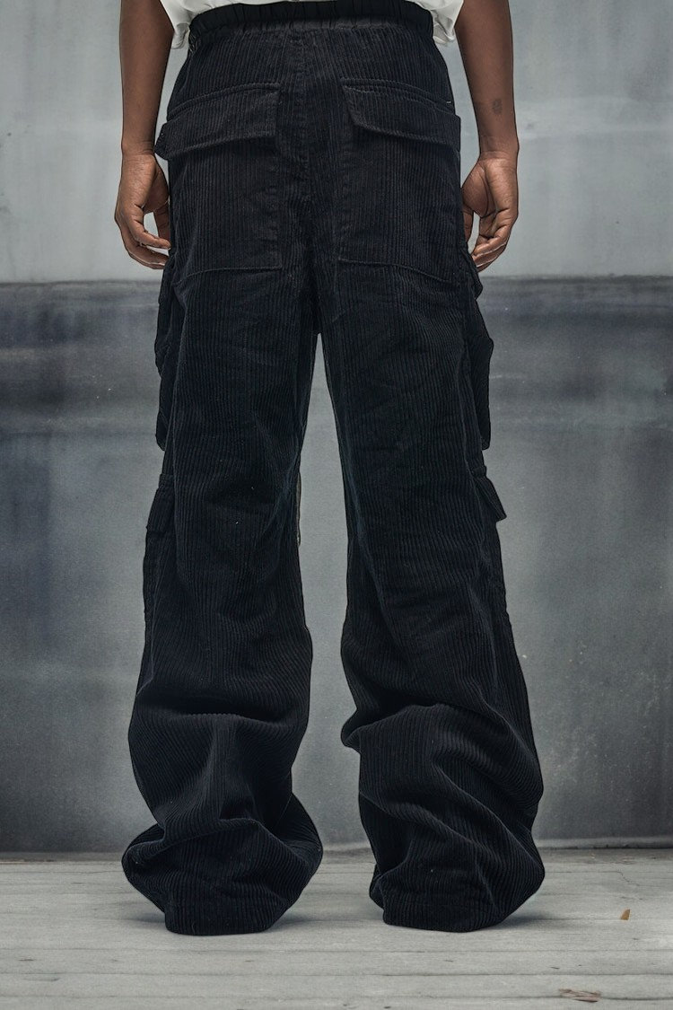 Black Corduroy Cargo Stacked Pants, Opium Stacked Pants, Streetwear ...