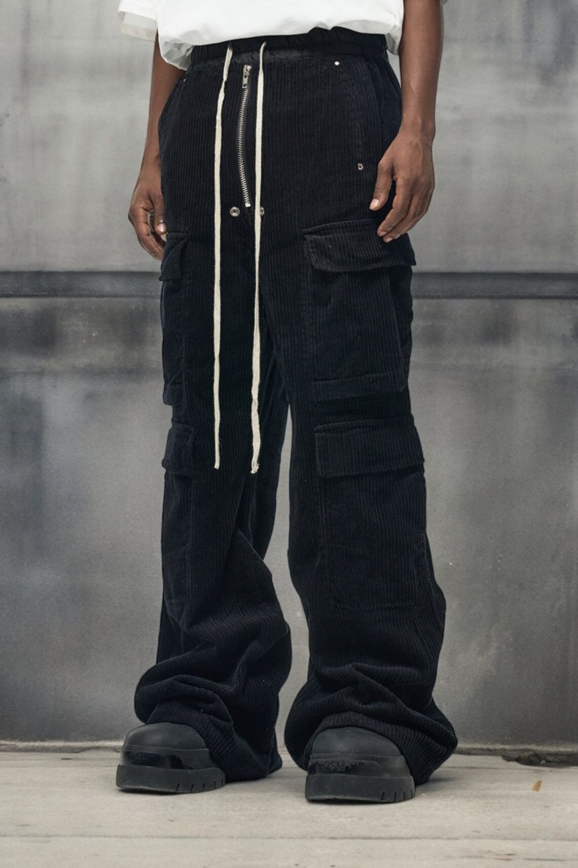 Black Corduroy Cargo Stacked Pants, Opium Stacked Pants, Streetwear ...