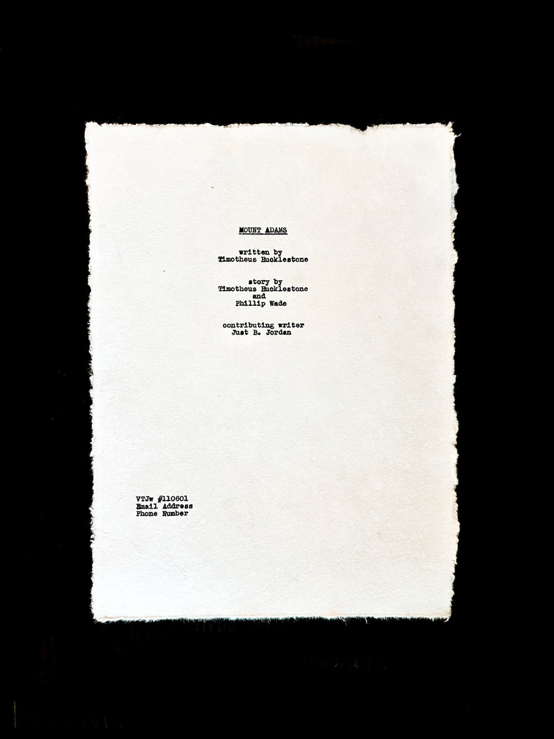 Custom Screenplay Title Page Hand Typed on Cotton Paper and ...