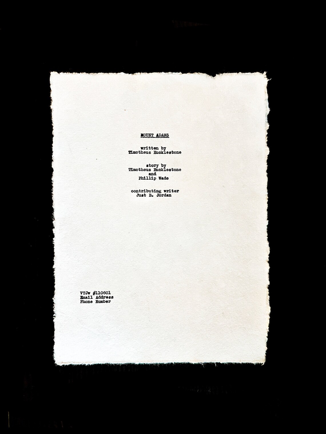 Custom Screenplay Title Page Hand Typed on Cotton Paper and ...