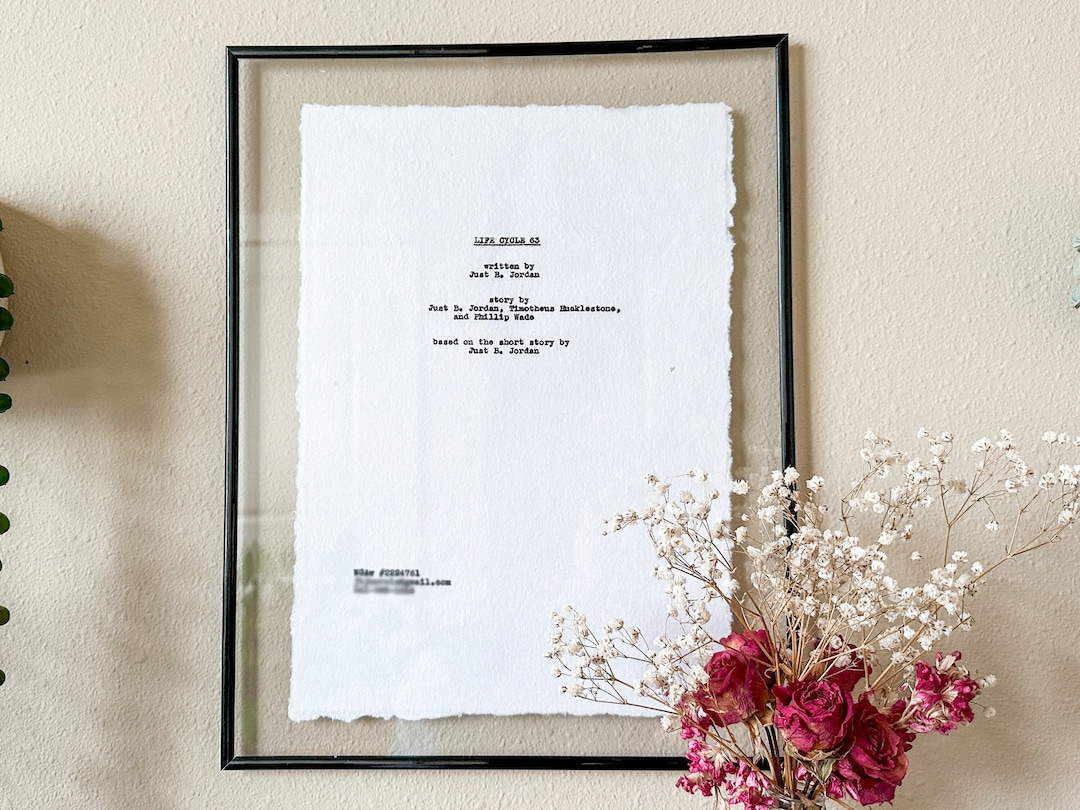 Custom Screenplay Title Page Hand Typed on Cotton Paper and Framed ...