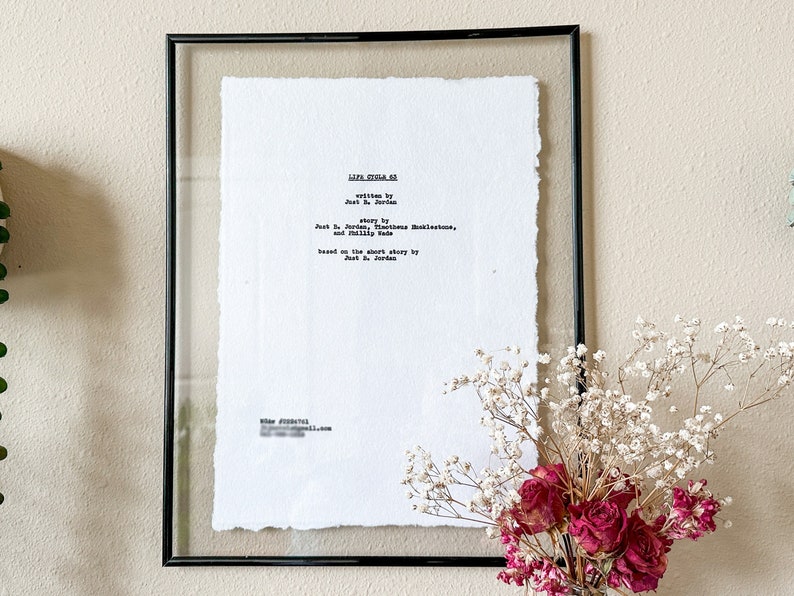 Custom Screenplay Title Page Hand Typed on Cotton Paper and Framed ...