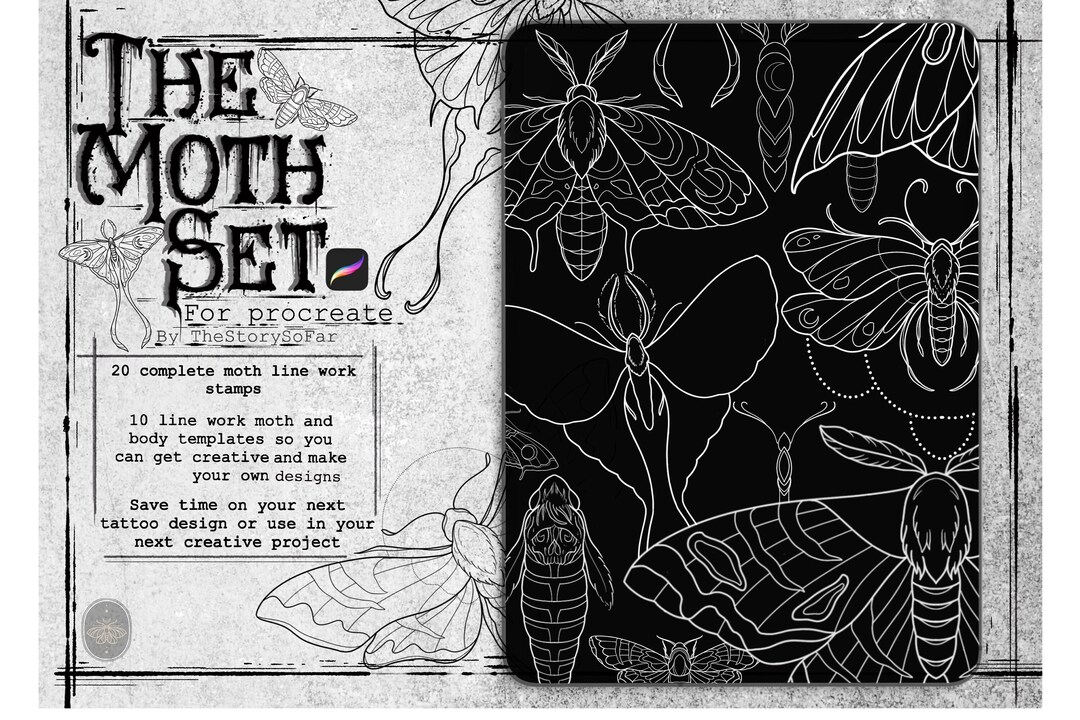 Procreate the Moth Set Moth Tattoo Stamps Moth Template Brush - Etsy