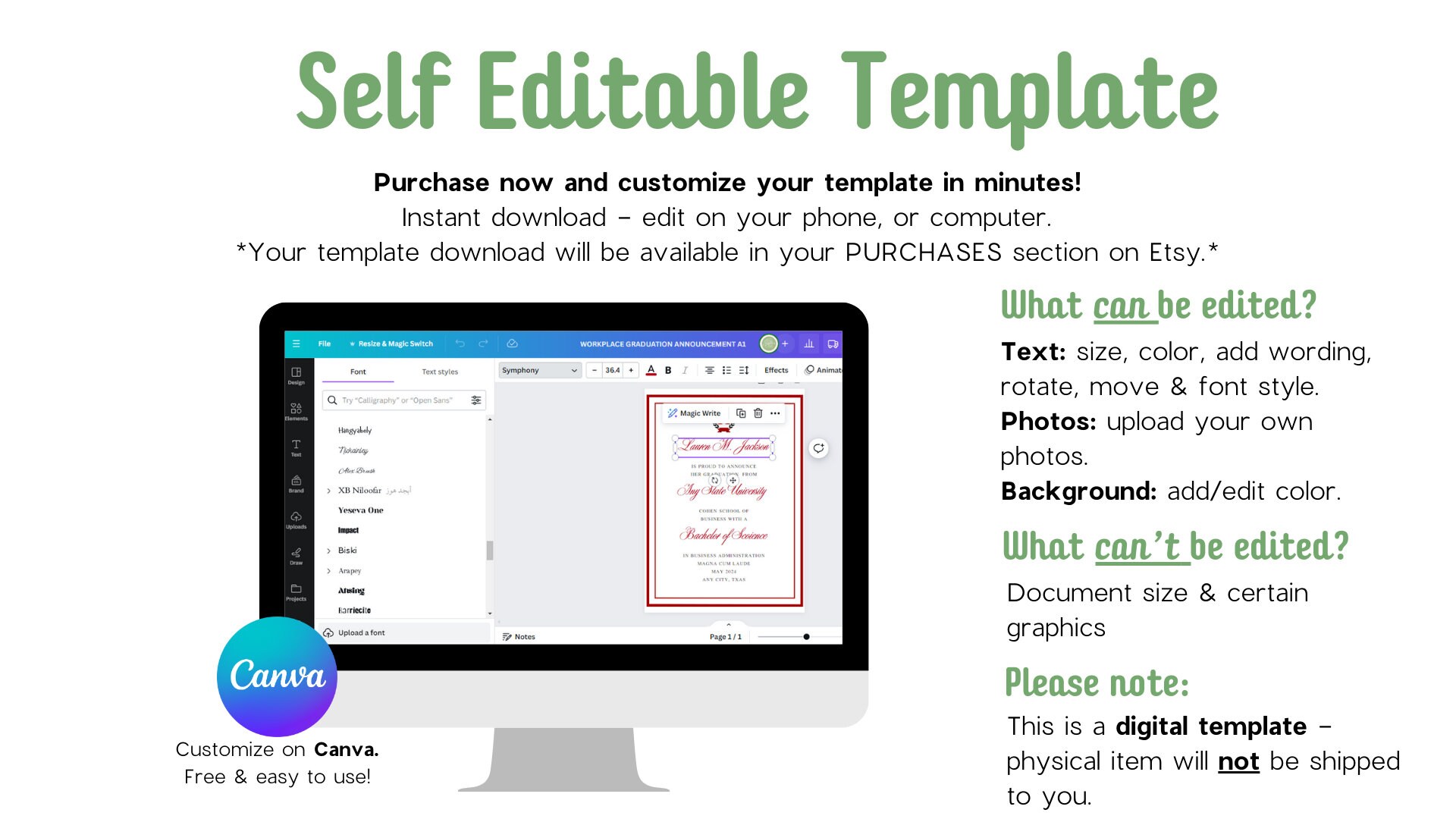 University Graduation Announcement TEMPLATE, Bachelor's/master's Degree ...