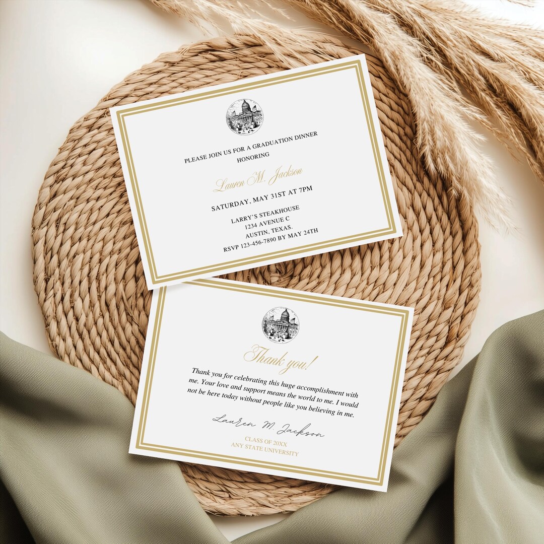 University Graduation Thank You Card & Dinner Party Invitation ...