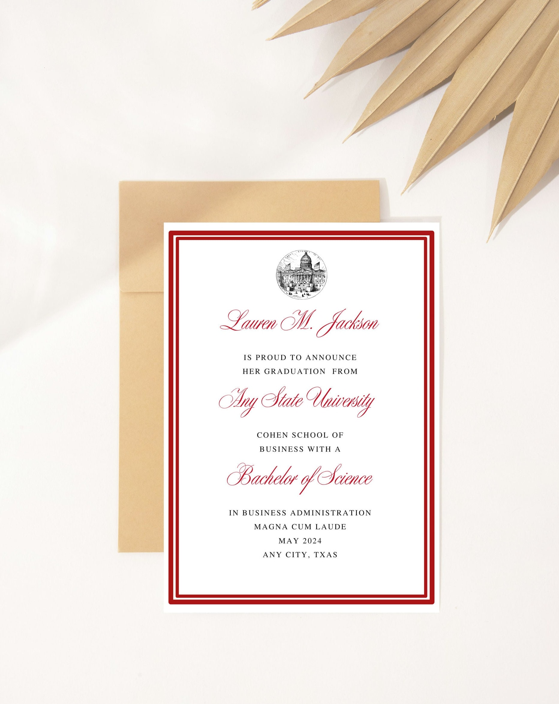 University Graduation Announcement TEMPLATE, Bachelor's/master's Degree ...