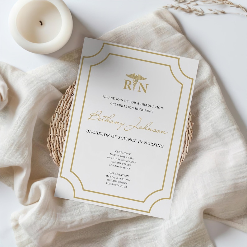 Nursing School Graduation Invitation Template, RN Graduation Invitation ...