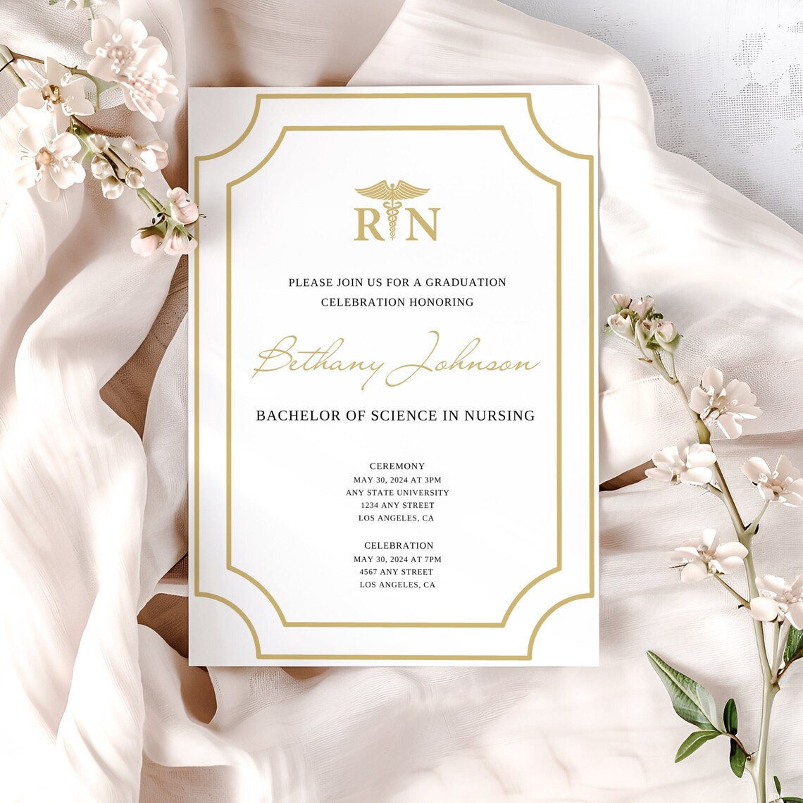 Nursing School Graduation Invitation Template, RN Graduation Invitation ...