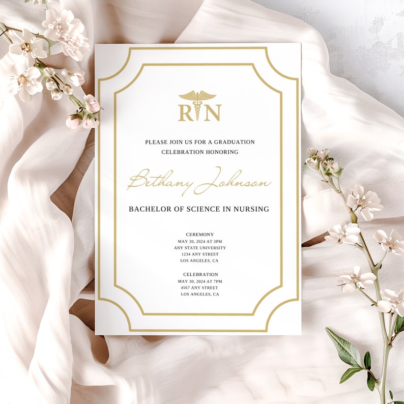 Nursing School Graduation Invitation Template, RN Graduation Invitation ...