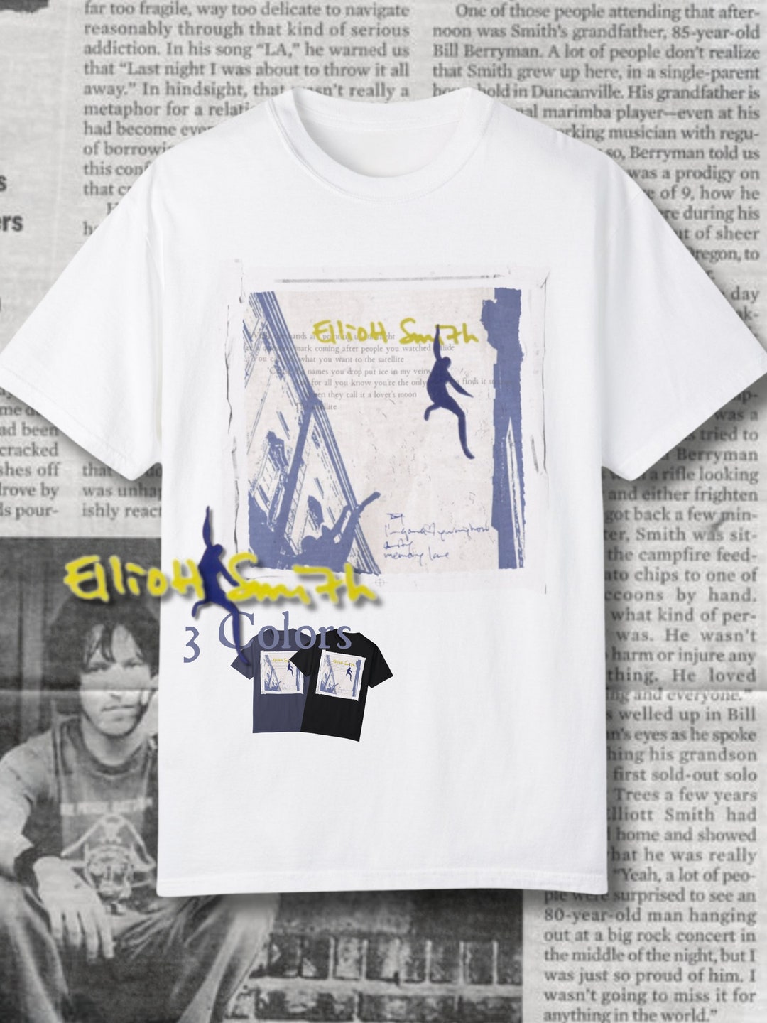 Elliott Smith Satellite Shirt | Exclusive Graphic Tee | Indie Folk Fans ...