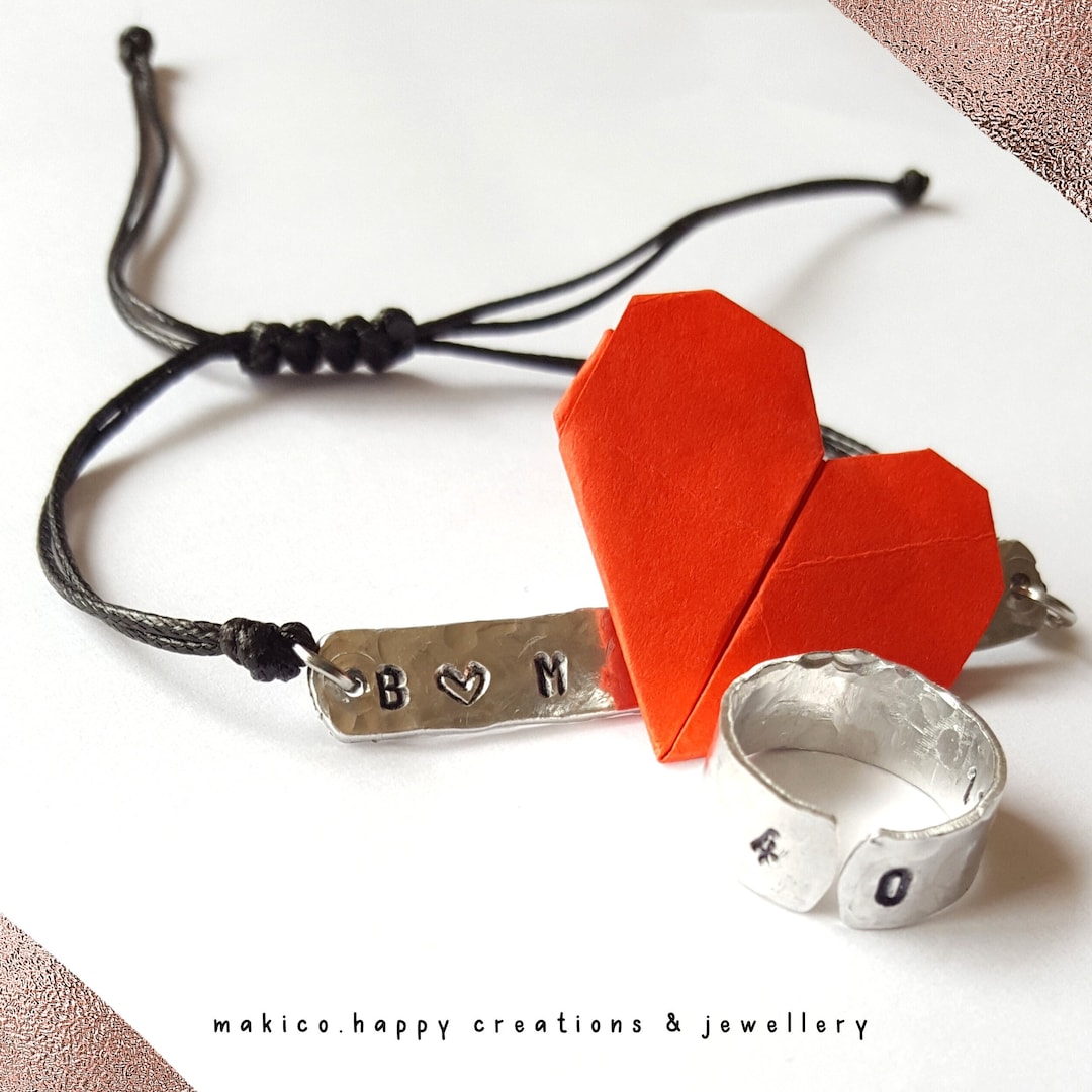 Custom Engraved Matching Couple Braceletsrings-10year Tin - Etsy