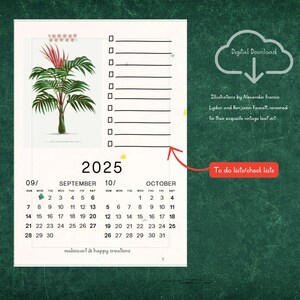 2025 Printable Vintage Botanical Wall Art Calendar With to Do List ...