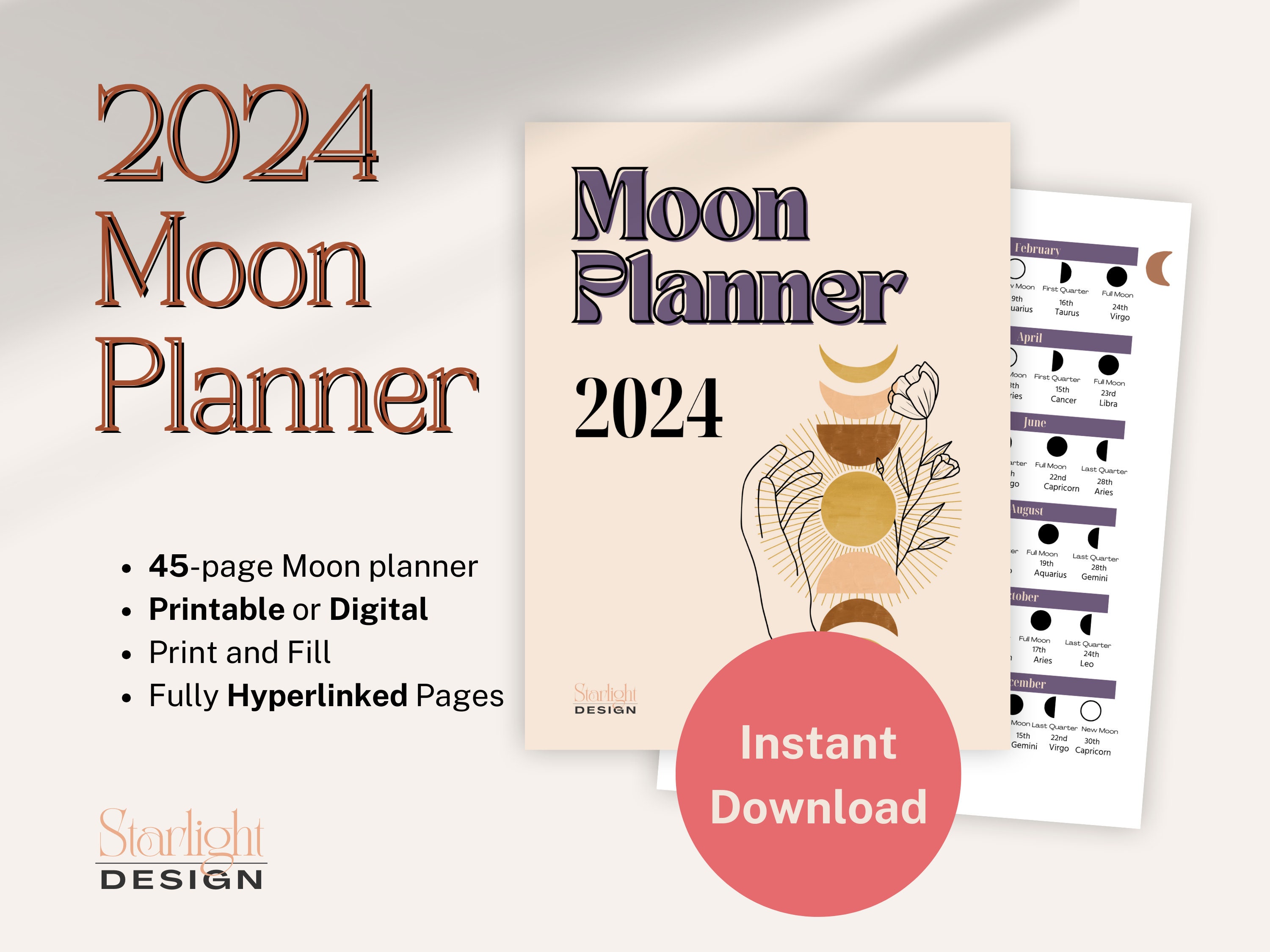 Moon Planner 2024 / Moon Journal/ Moon Phase/ Moon Workbook/ Astrology ...