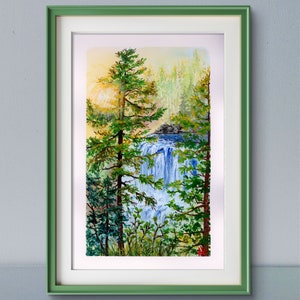 Original Watercolor Art Print, Waterfall Landscape, 5x7 - Etsy