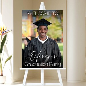 Boy Graduation Party Welcome Sign Photo- Custom Minimalist Grad Decor ...